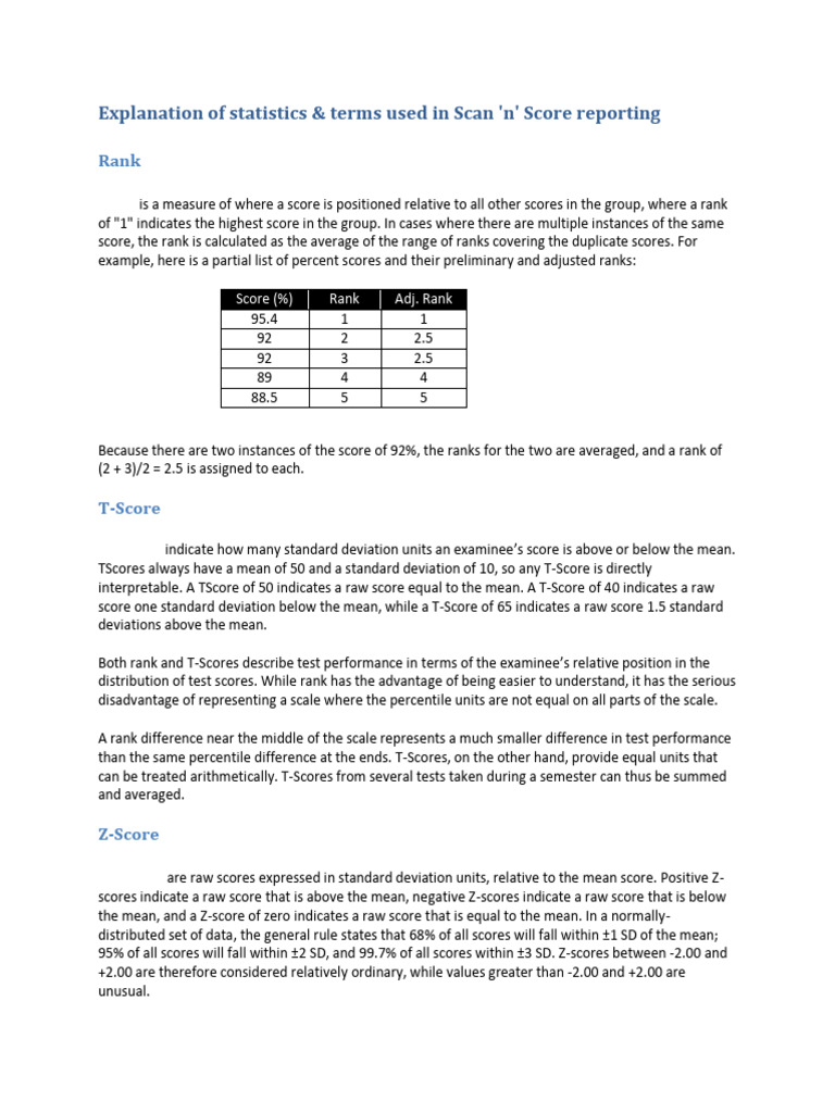 Scantron Terminology | PDF | Standard Deviation | Mean