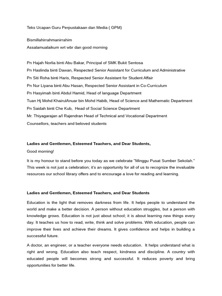 Teks Ucapan Guru Perpustakaan Dan Media | PDF | Intelligence | Human Communication