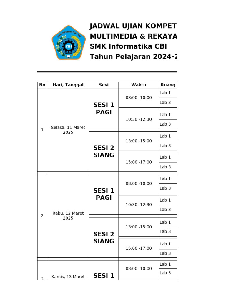 Jadwal, Absen Hadir Panitia _ PengujI UKK 2025 | PDF