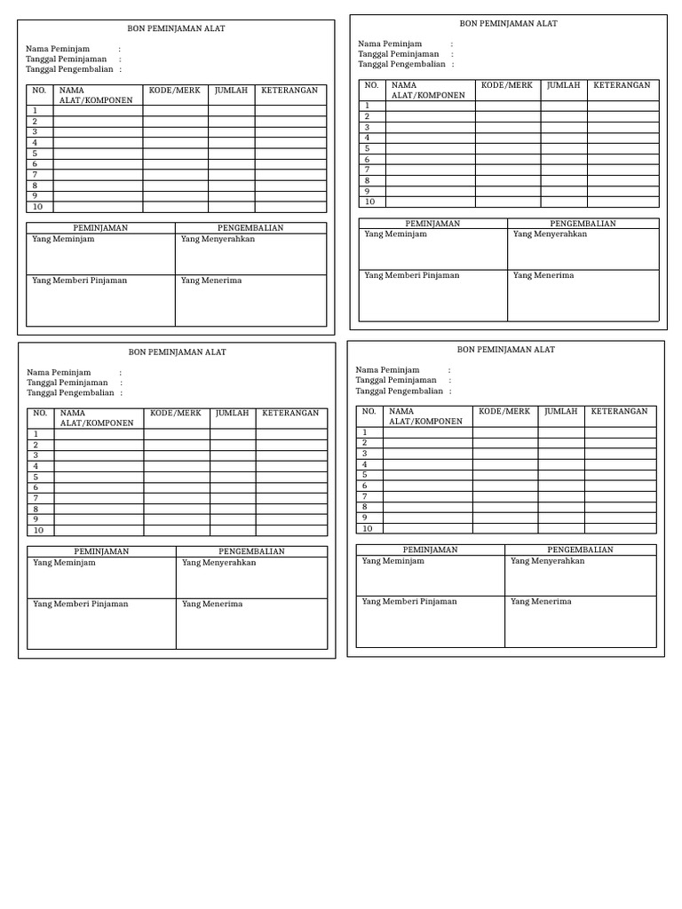 Formulir Bon Peminjaman Alat | PDF