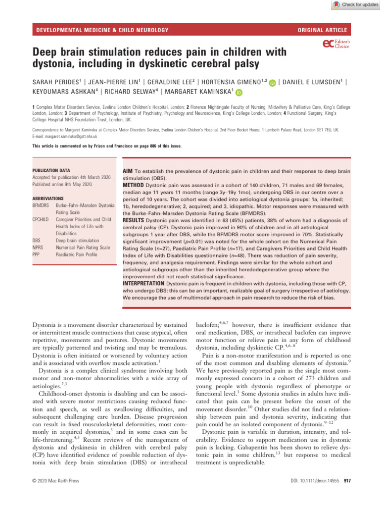 Develop Med Child Neuro - 2020 - Perides - Deep Brain Stimulation ...