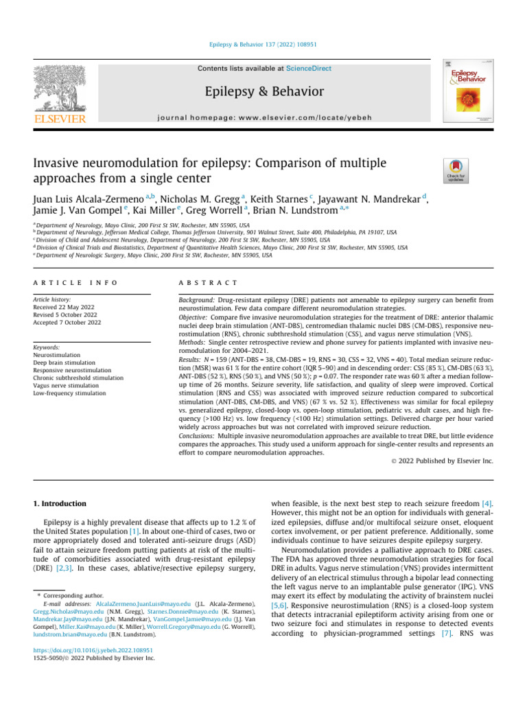 Invasive neuromodulation for epilepsy - Comparison of multiple ...