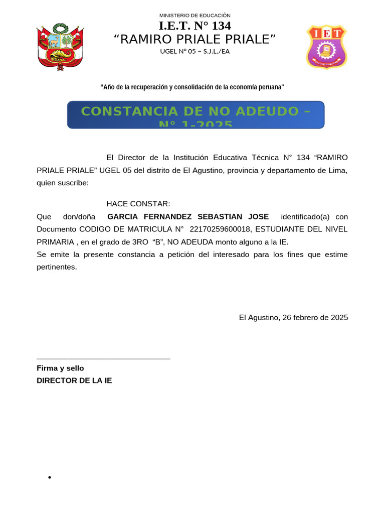 Constancia de No Adeudo | PDF