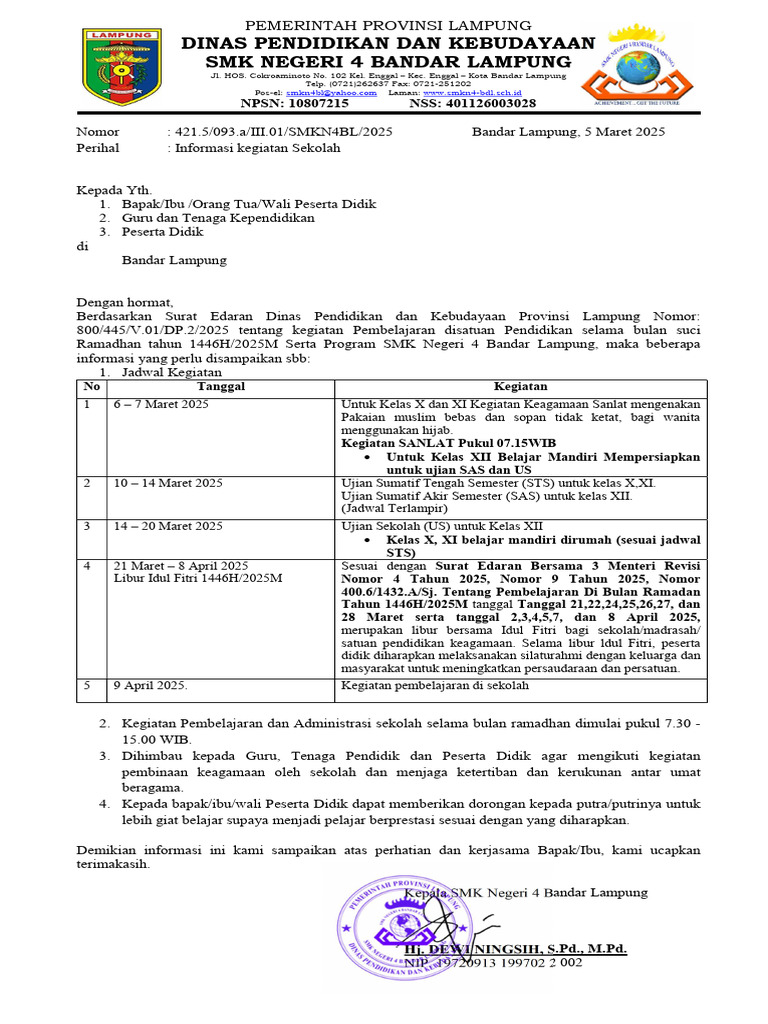 edaran revisi kegiatan STS,SAS,US REVISI | PDF