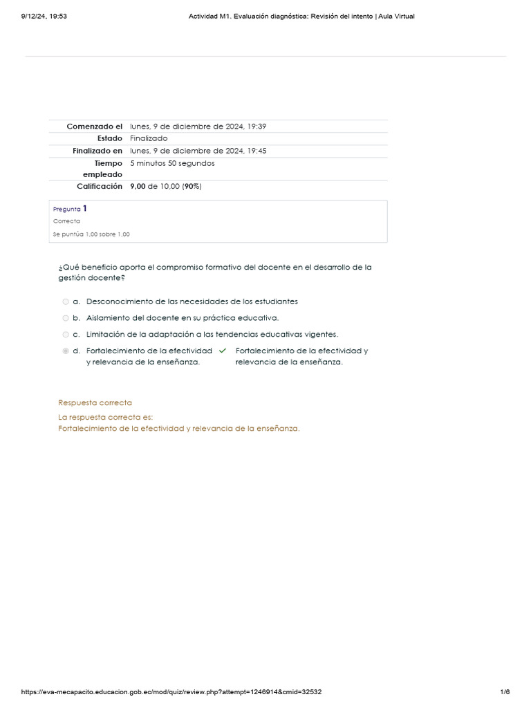 Actividad M1. Evaluación Diagnóstica - Revisión Del Intento - Aula Virtual 2 Intemto | PDF ...