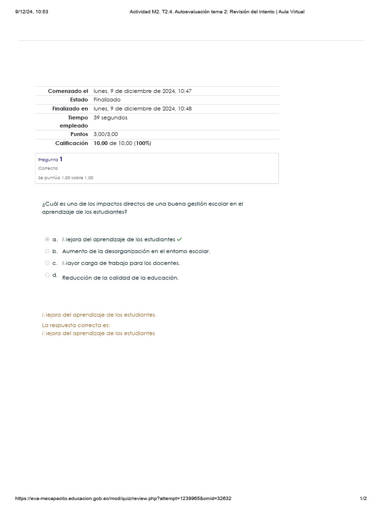 Actividad M2. T2.4. Autoevaluación Tema 2 - Revisión Del Intento - Aula Virtual | PDF ...