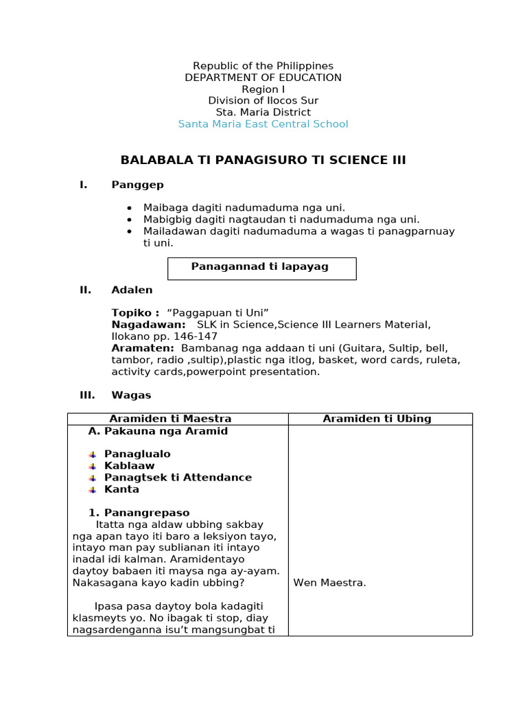 Detailed Lesson Plan in Science 3 (Iloko) | PDF