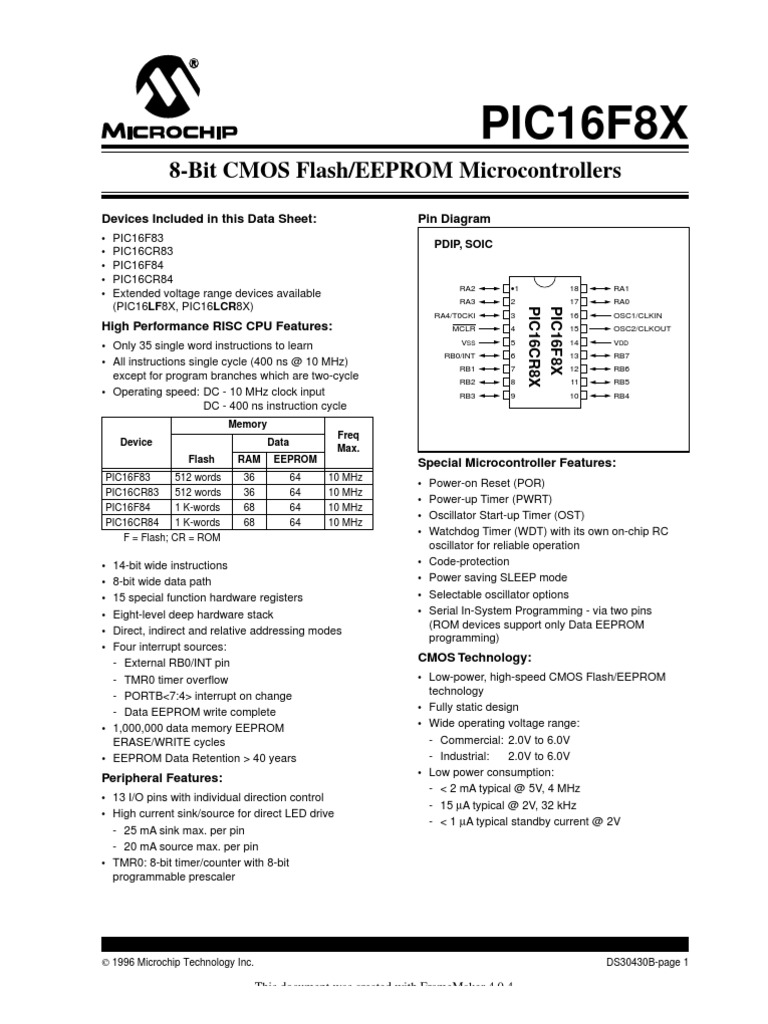 PIC16F8X: 8-Bit CMOS Flash/EEPROM Microcontrollers | PDF | Microcontroller | Instruction Set