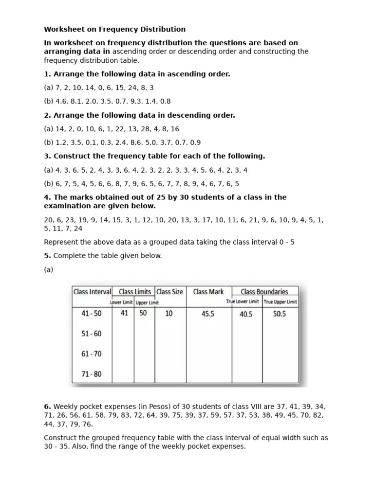 Worksheet On Frequency Distribution | PDF | Interval (Music)
