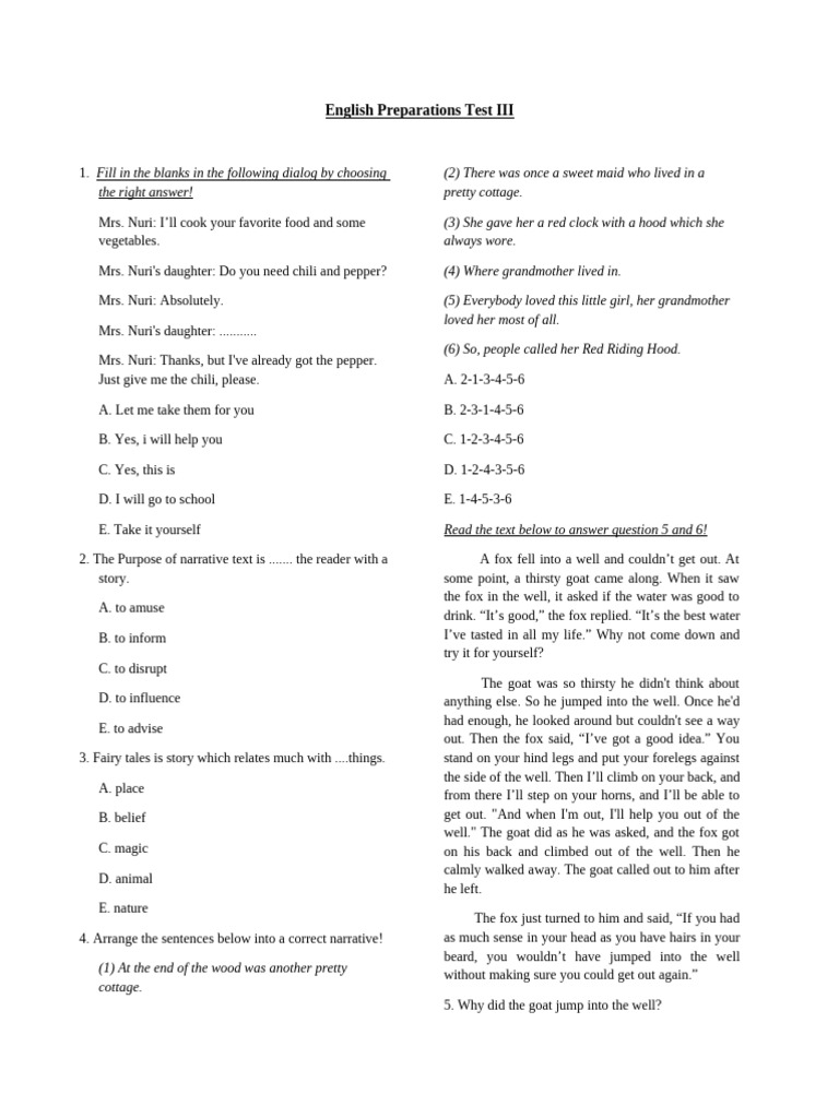 English Preparations Test III PRINT | PDF