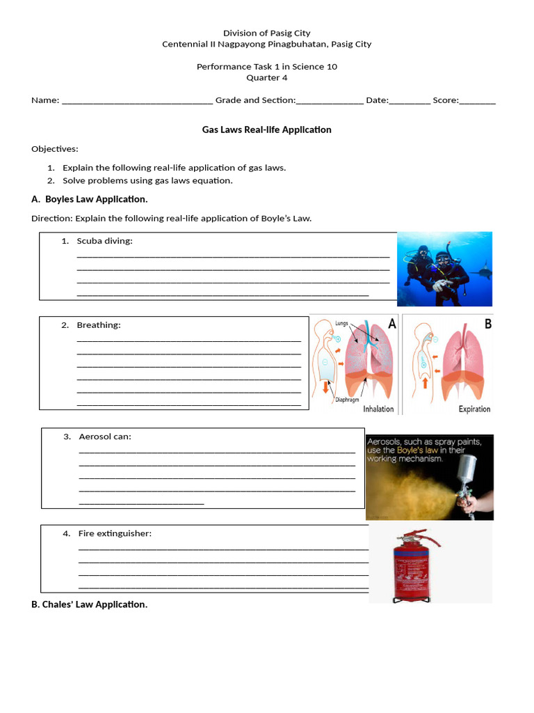 PeTa 1 Q4 Real Life Application of Gas Laws | PDF | Gases | Physical ...