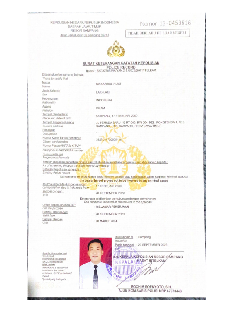 SKCK Mayazirul Rizki | PDF