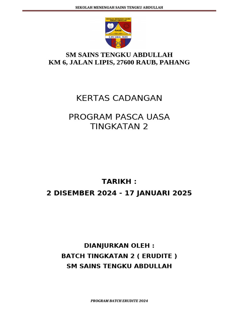 KERTAS KERJA PASCA UASA T1 | PDF