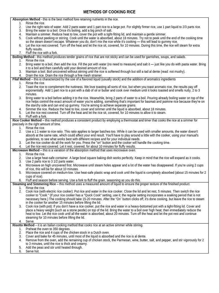 Methods of Cooking Rice | PDF | Cuisine | Foods