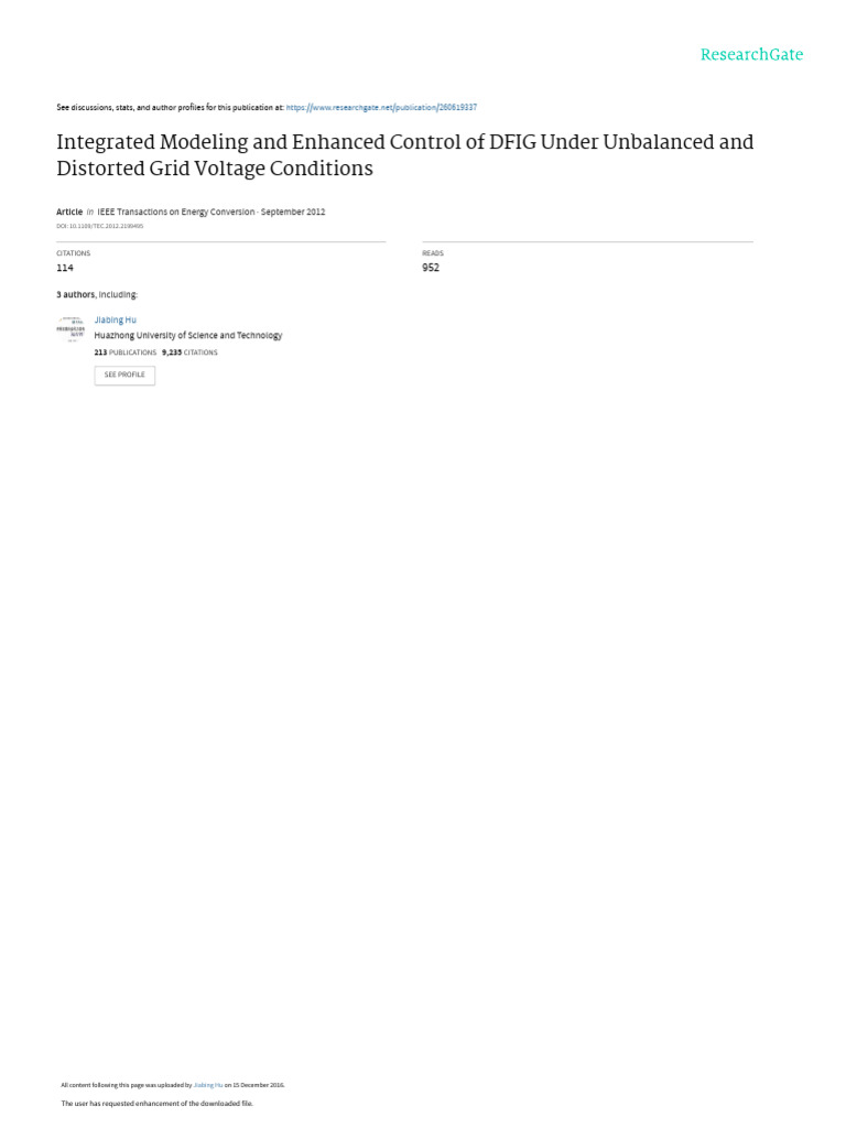 Integrated Modelingand Enhanced Controlof DFIGUnder Unbalancedand Distorted Grid Voltage ...
