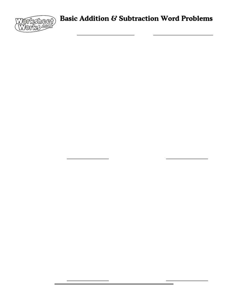 WorksheetWorks Basic Addition Subtraction Word Problems 1 | PDF