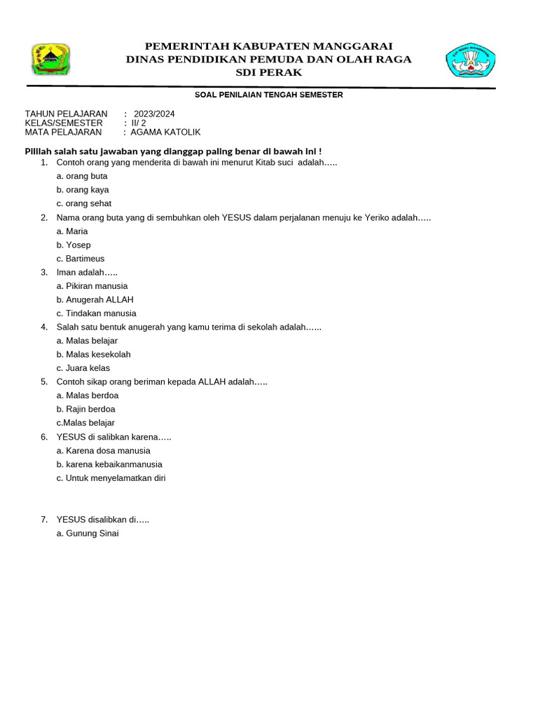 SOAL AGAMA KELAS 2 - Copy | PDF