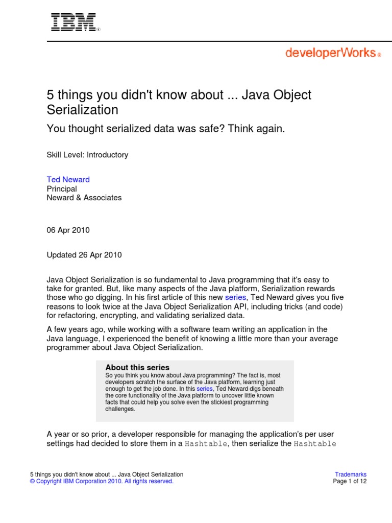 5 Things of Java - Serialization | PDF | Java (Programming Language) | Application Programming ...