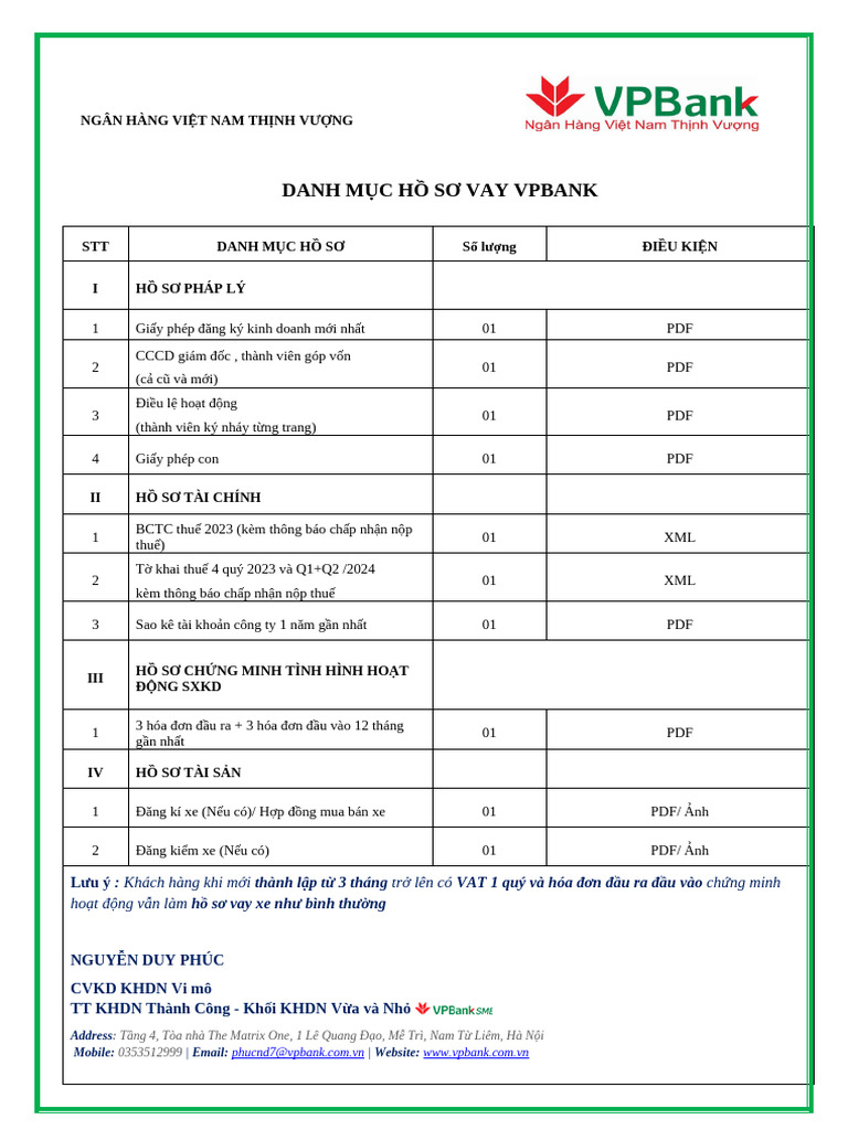Checklist Ho So Vay o To | PDF