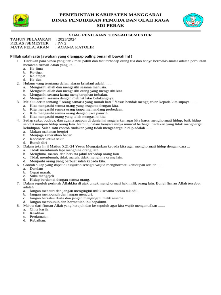 SOAL AGAMA KELAS 4 - Copy | PDF