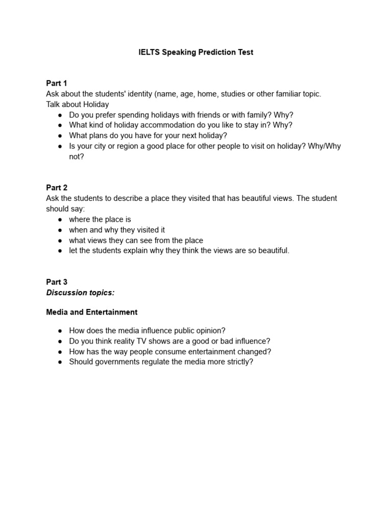 IELTS Speaking Prediction Test | PDF