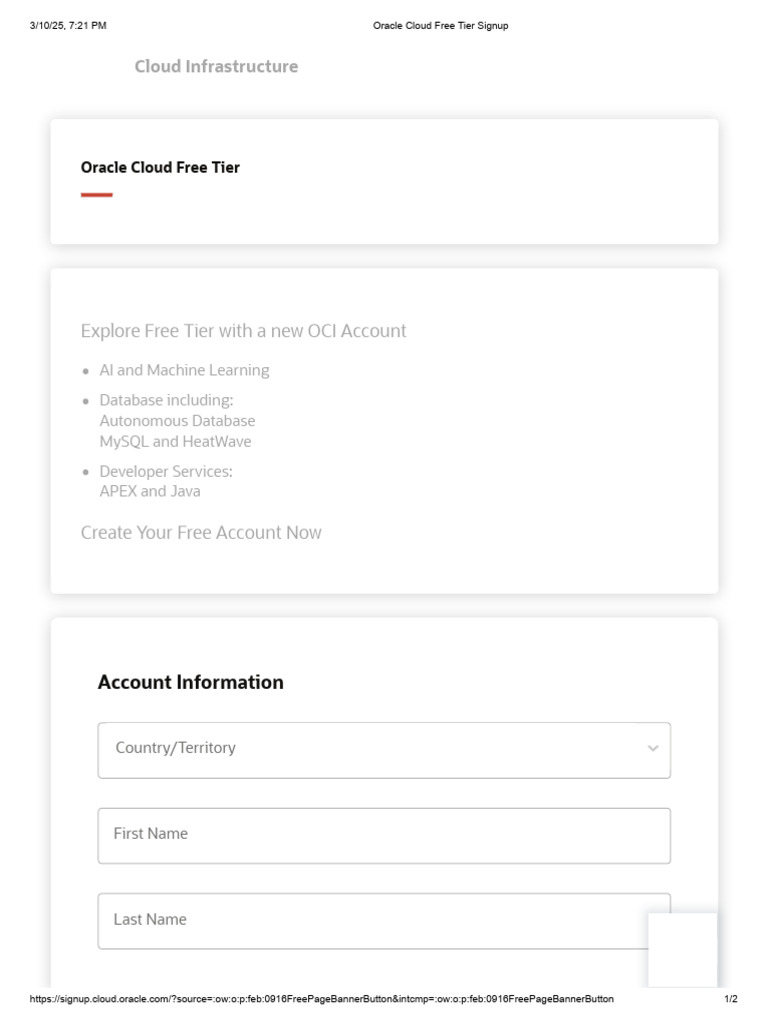 Oracle Cloud Free Tier Signup | PDF