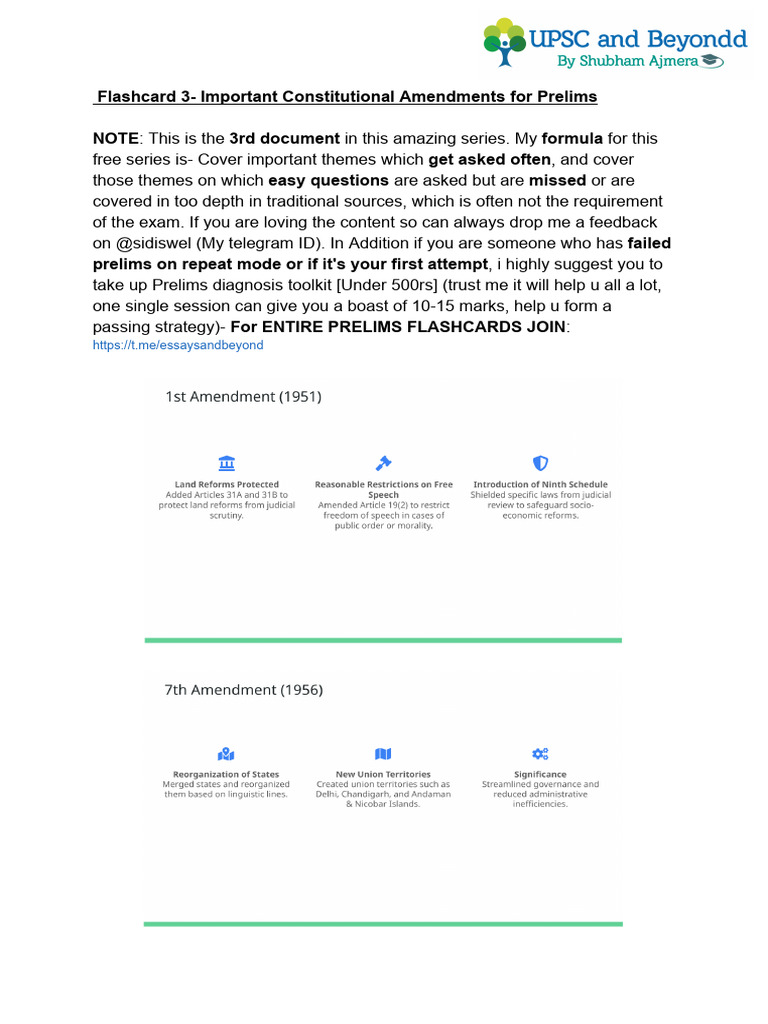 Important Constitutional Amendments (Prelims) (1) | PDF