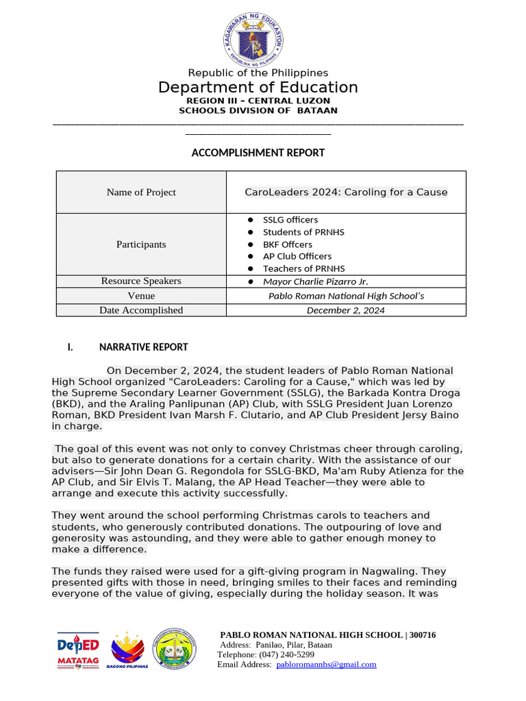 Activities Completion Report Template | PDF | Christmas