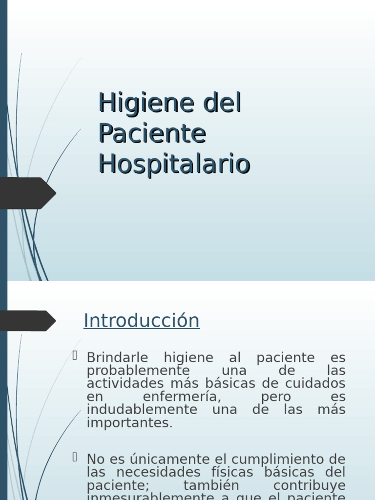 Higiene Del Paciente Hospitalario | PDF | Higiene | Especialidades Medicas