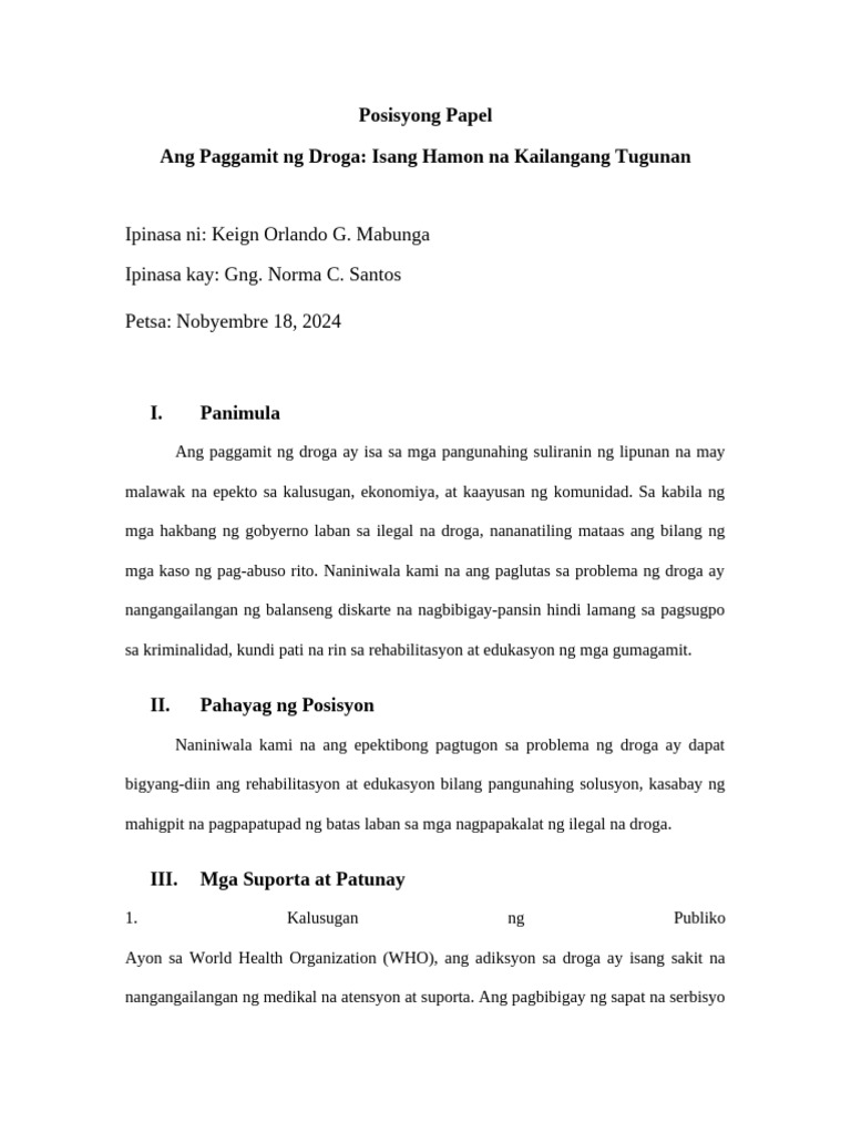Position Paper Filipino | PDF
