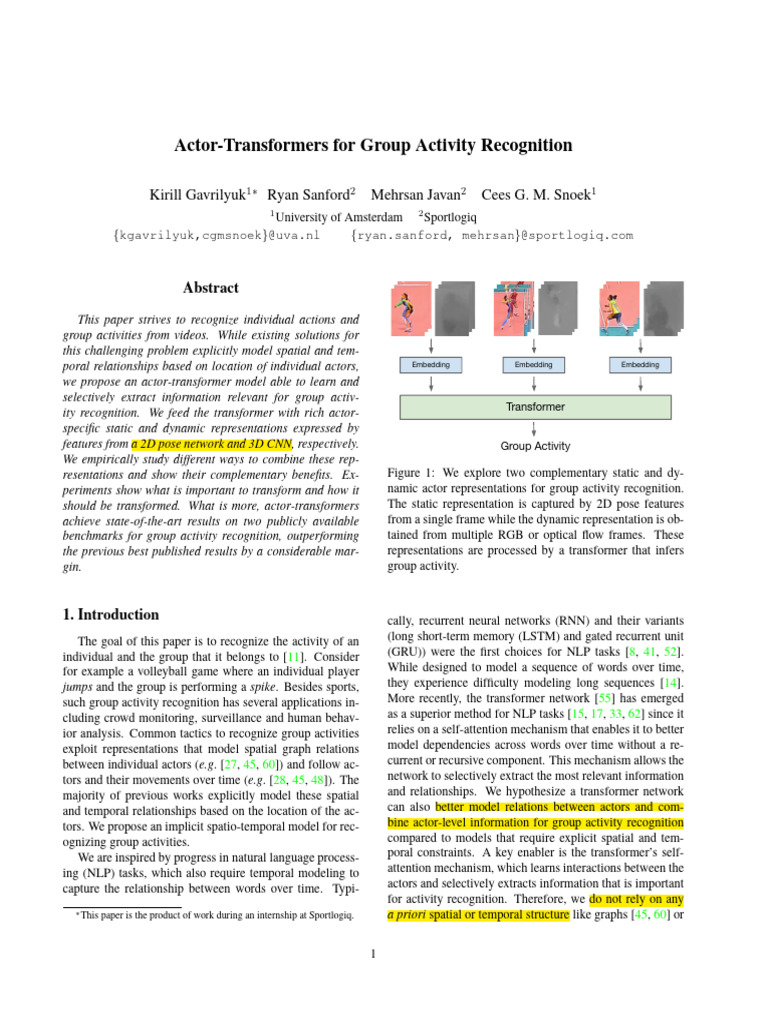 Actor-Transformers for Group Activity Recognition | PDF | Algorithms | Applied Mathematics