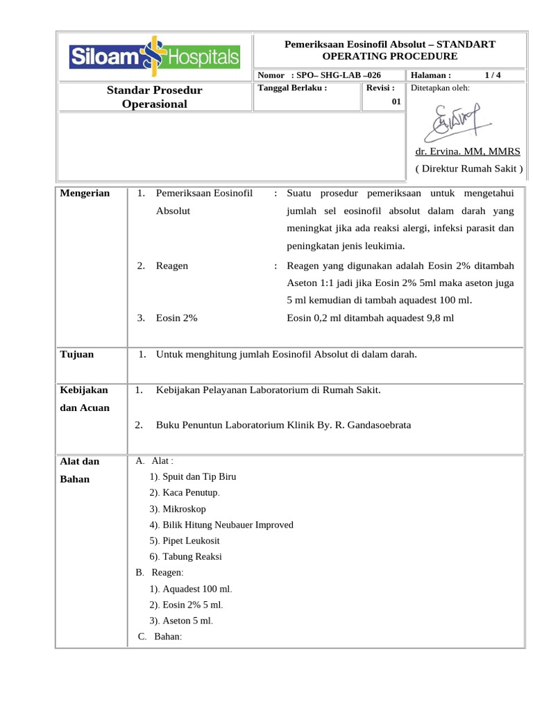 SPO-LAB - SPO Perhitungan Manual Eosinofil Absolut - Salin | PDF