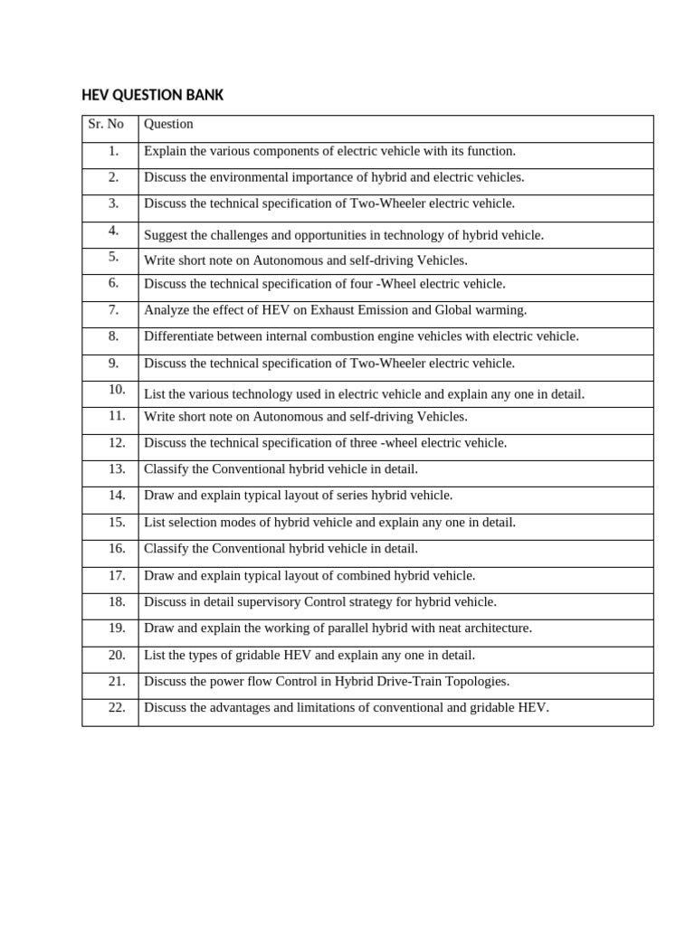 Hev Question Bank | PDF