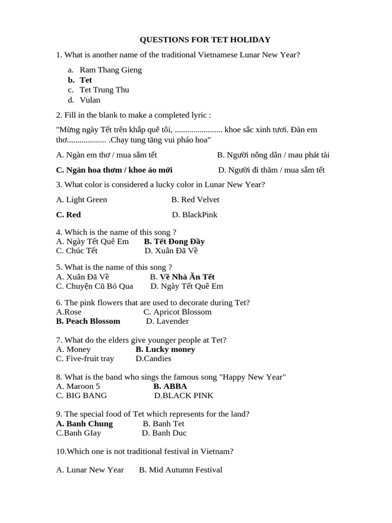 Questions For Tet Holiday | PDF