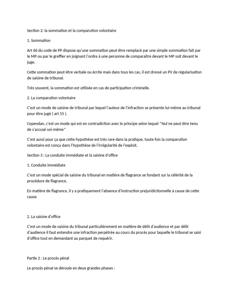 Sommation et comparution en droit pénal | PDF | Compétence | Juge