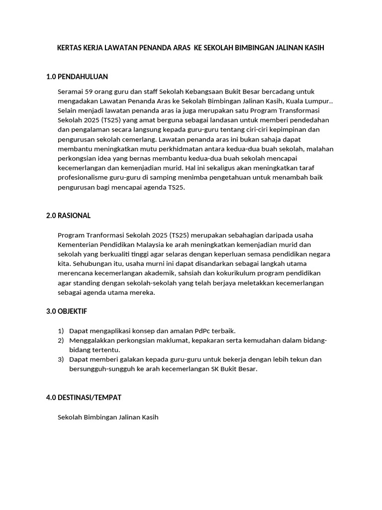 Kertas Kerja Lawatan Penanda Aras 2022 | PDF