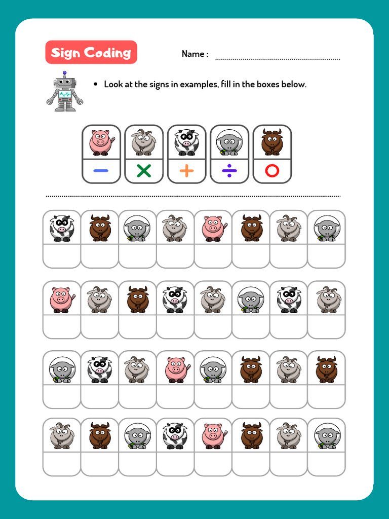 Aqua Sign Coding Worksheet Fun Algorithm Code Elementary School ...