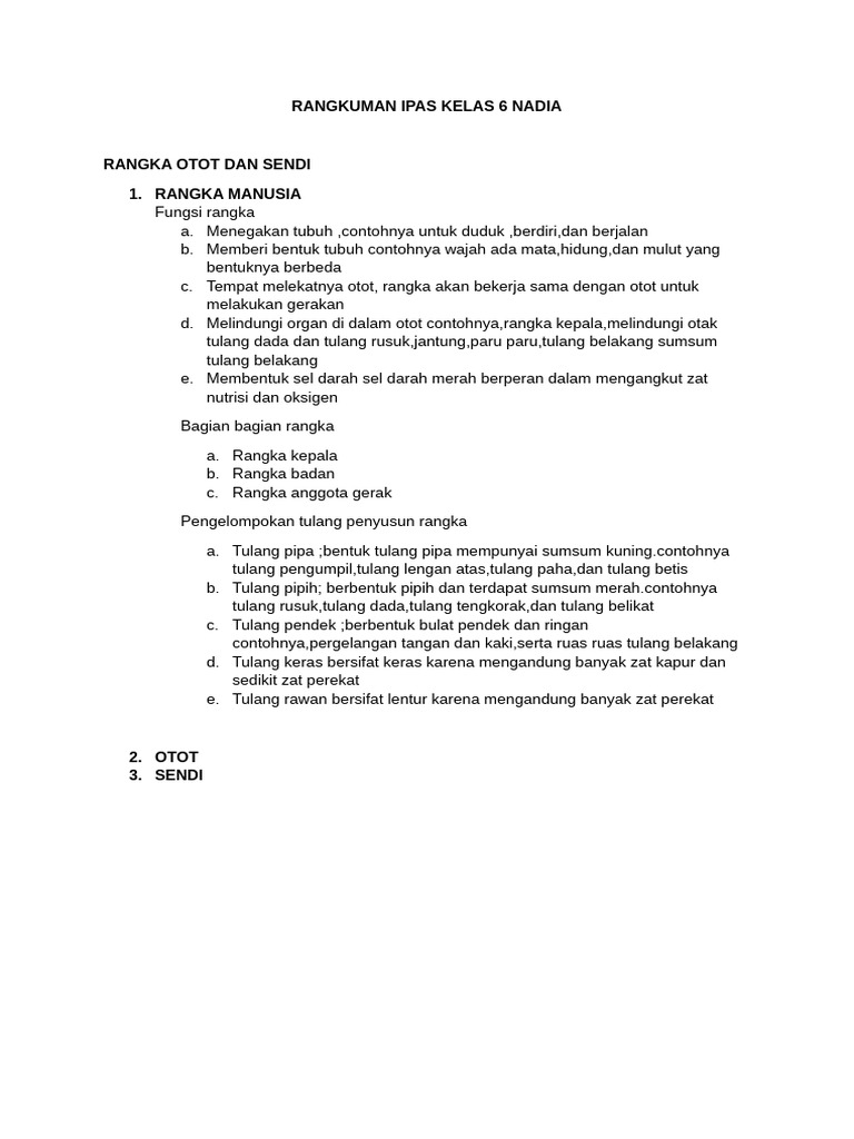 Rangkuman Ipas Kelas 6 Nadia | PDF