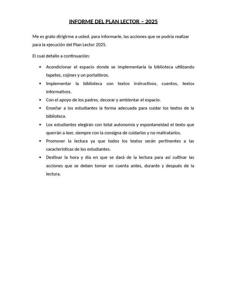 Informe Del Plan Lector | PDF