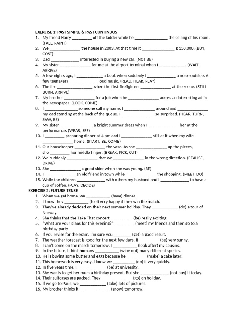 Past, Present, and Future Tense Exercises | PDF