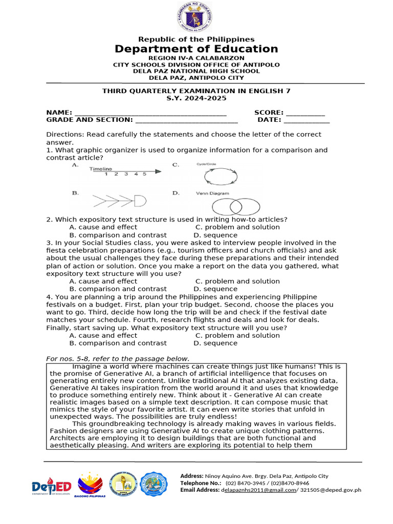 3rd Qe English 7 Final Sy2425 | PDF | Ocean Acidification