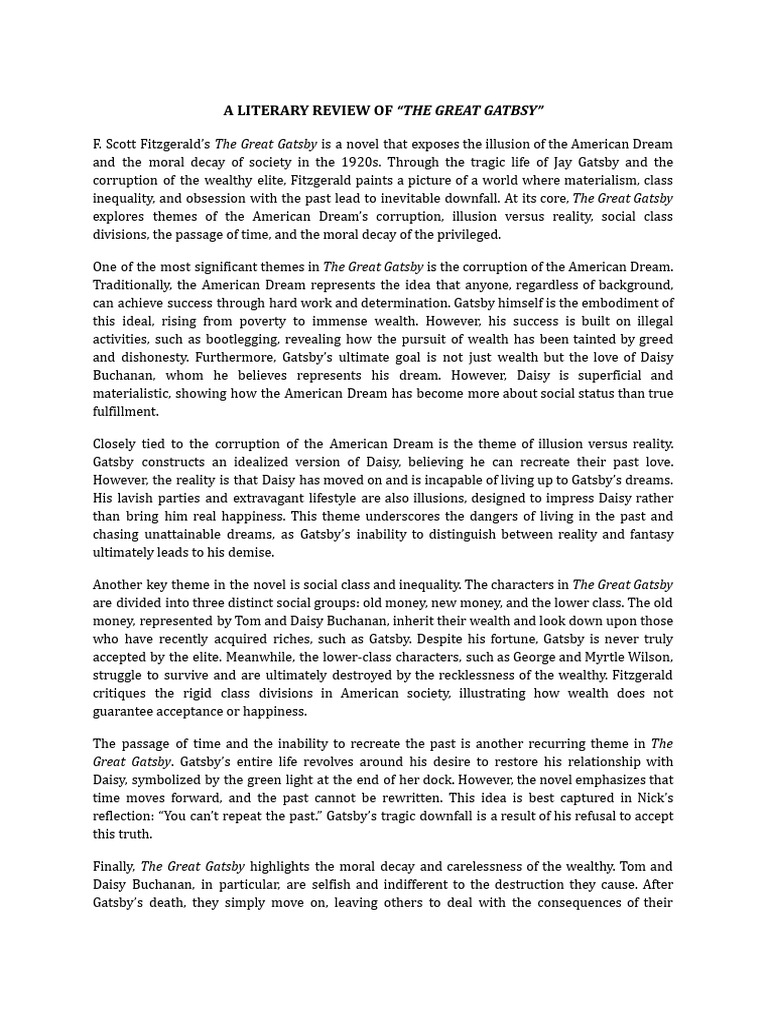 A Literary Review of "The Great Gatbsy" | PDF | The Great Gatsby ...