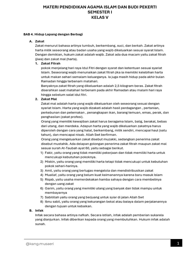 Materi PAI & BP Kelas V Bab 4. Hidup Lapang Dengan Berbagi | PDF