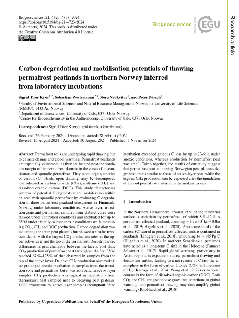 Carbon Degradation and Mobilisation Potentials of Thawing Permafrost ...