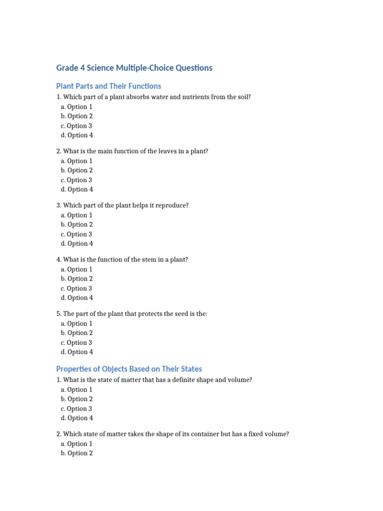 Grade 4 Science Questions | PDF | Water | Magnet