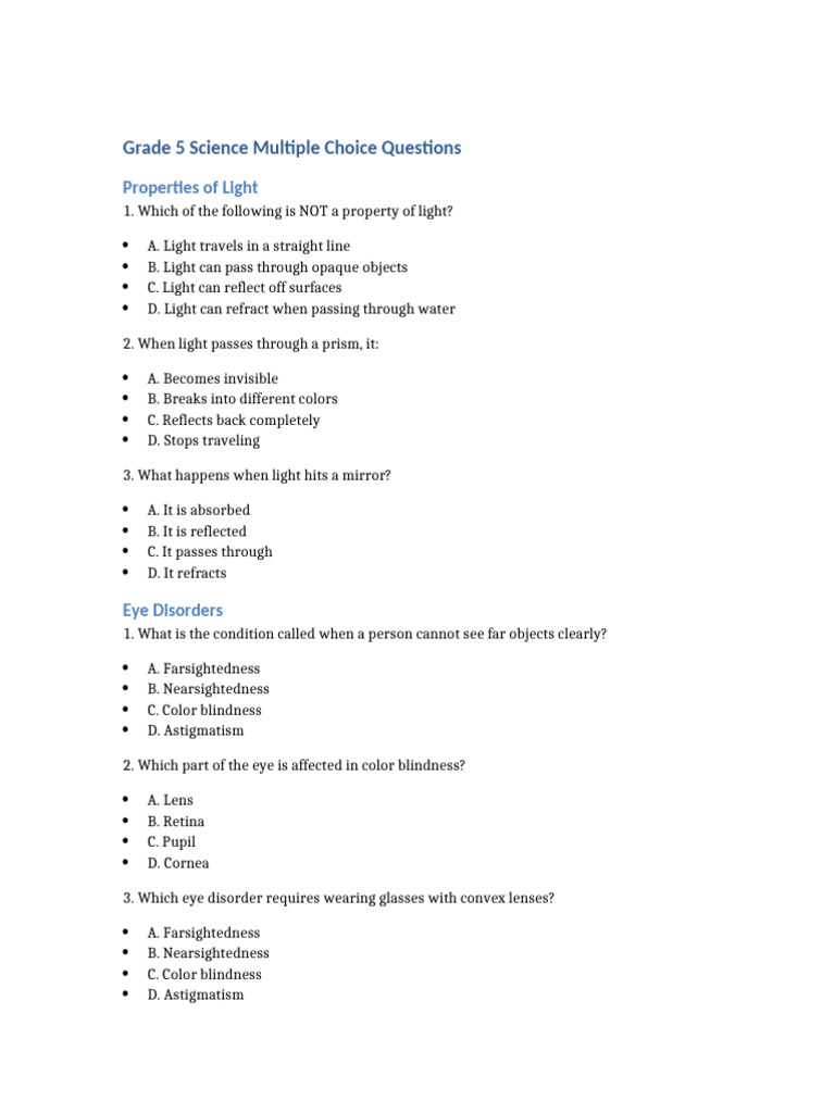 Grade 5 Science Questions | PDF | Flowers | Ear