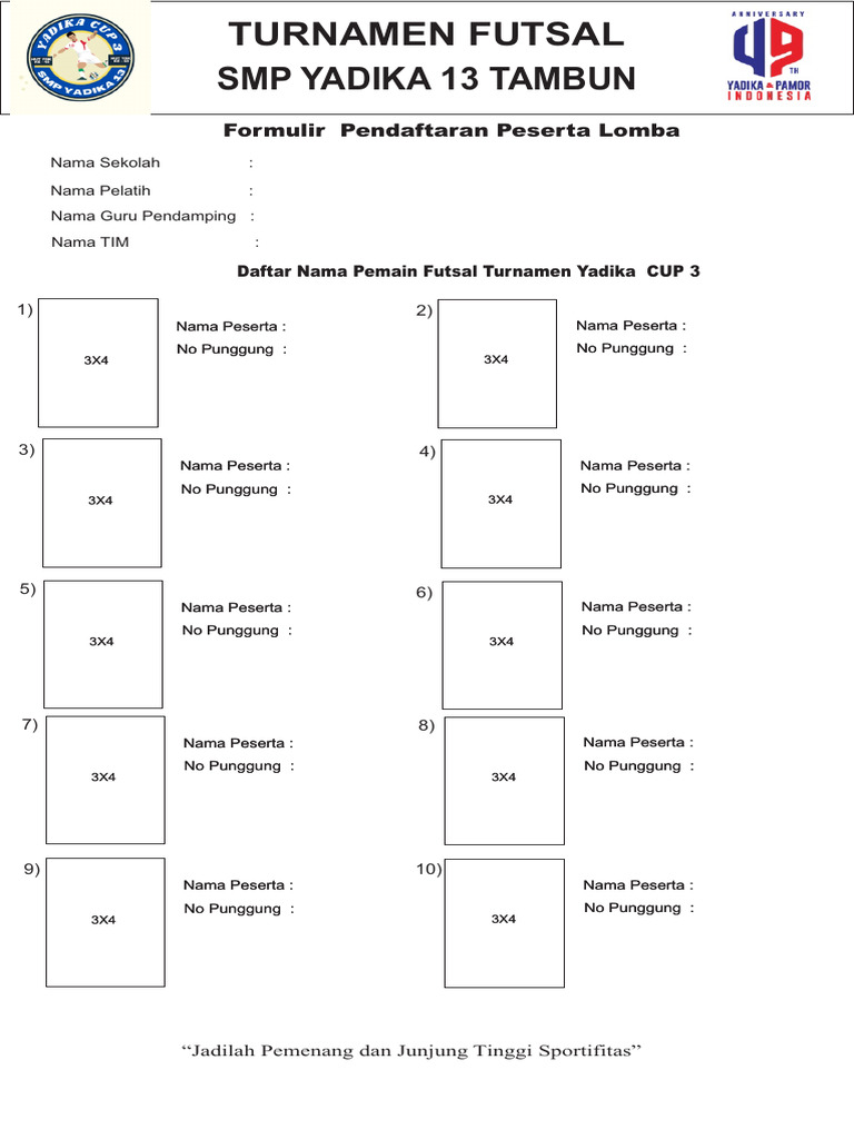 Formulir FUTSAL YADIKA CUP 3 | PDF