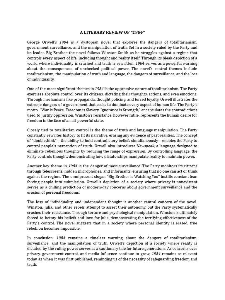 Literary Analysis of Orwell's 1984 | PDF