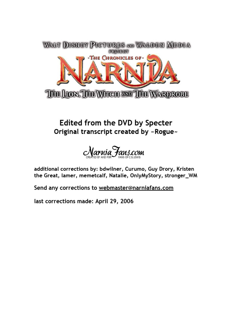 The Lion The Witch and The Wardrobe Script | PDF | Aslan | The Chronicles Of Narnia