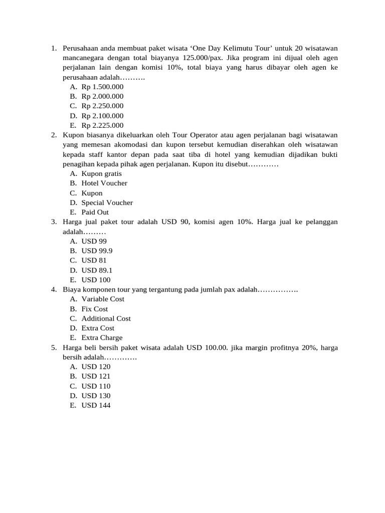 Soal Pas Genap Kelas Xii Upw Tour Planning | PDF